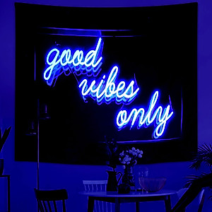 Blacklight Tapestry for Bedroom Blue Room Decor Aesthetic 𝑮𝒐𝒐𝒅 𝑽𝒊𝒃𝒆𝒔 𝑶𝒏𝒍𝒚 𝑾𝒐𝒓𝒅𝒔 Glow in the Dark Tapestry UV Reaction Tapestry Wall Hanging for Living Room Dorm Decor (51''Hx60''L)