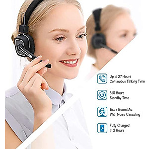 Electronic Home Truck Driver Bluetooth Headset/Office Headset with Microphone, BT 5.0 Wireless Over The Head Headset with Extra Boom Mic for Trucker,Truck Driver, Phones,Call Center, Skype, VoIP
