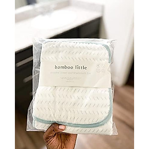Bamboo Baby Hooded Towel and Washcloth Set, Perfect for Babies or Toddlers, Soft & Absorbent (Greenish)