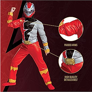 Red Ranger Muscle Costume for Kids, Official Power Rangers Dino Fury Outfit with Mask, Child Size Small (4-6)