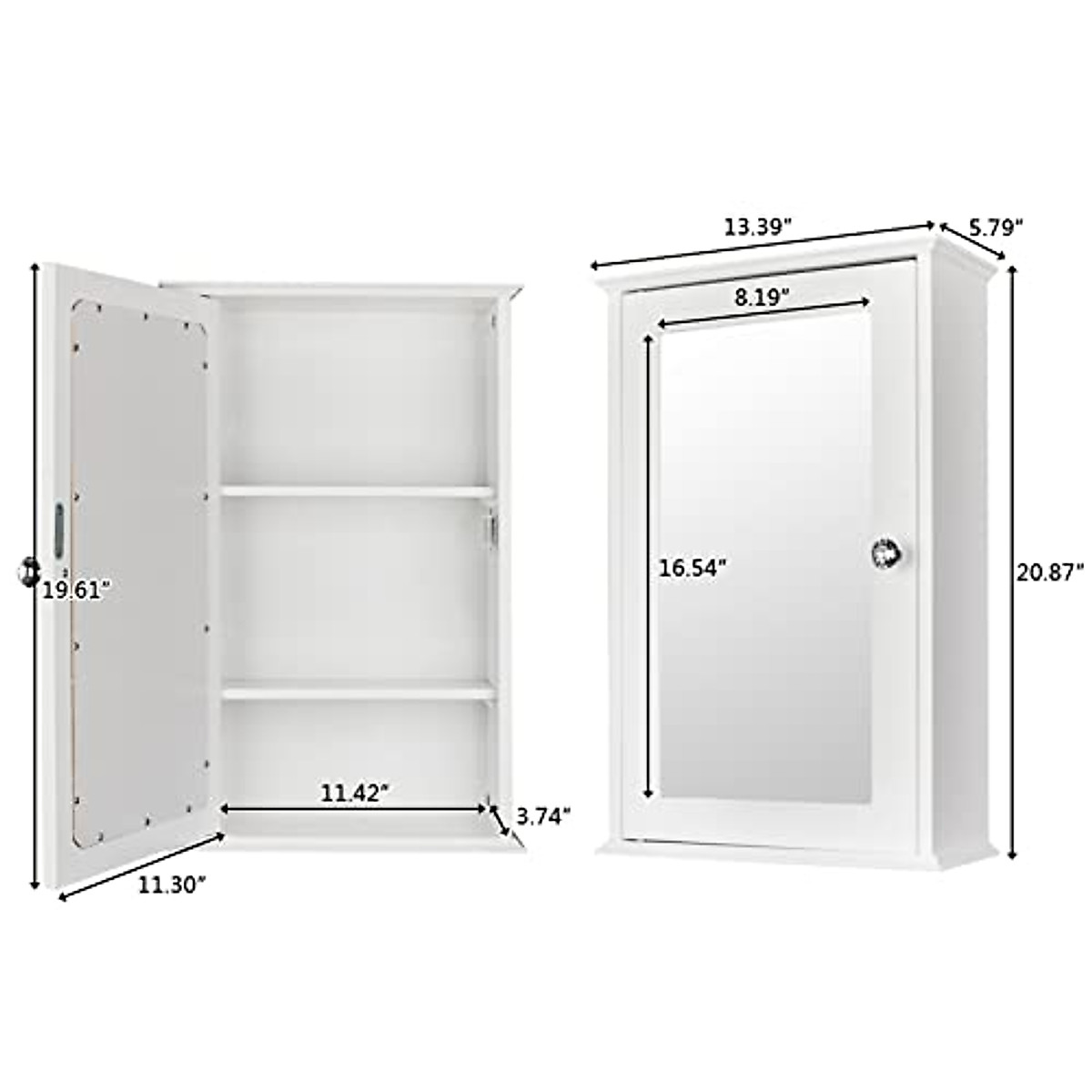 be current Mirror Wall Cabinet, Bathroom Storage Medicine Mount Cabinet Wooden Organizer with Adjustable Shelves, Kitchen Cupboard, White