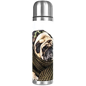 Cute Pug Stainless Steel Coffee Thermos, Double Walled Insulated Water Bottle for Outdoor Sports, Office, Car (17 OZ/500ML)
