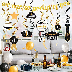 Graduation Party Decorations 2023, 31PCS Graduation Party Supplies Graduation Stuff Hanging Swirls Ceiling Decor And String Graduation Banner for Elementary 8th Grade High School College Black And Gold Class Of 2023 Congrats Decorations Grad Decor (Gradua