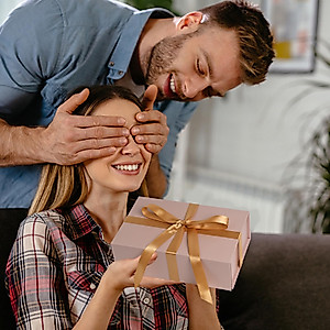Shindel Gift Box with Magnetic Lid, Rose Gold Gift Box with Ribbon Greeting Card Magnetic Closure Gift Box for Presents Wedding Birthday 9.4"x6"x3"