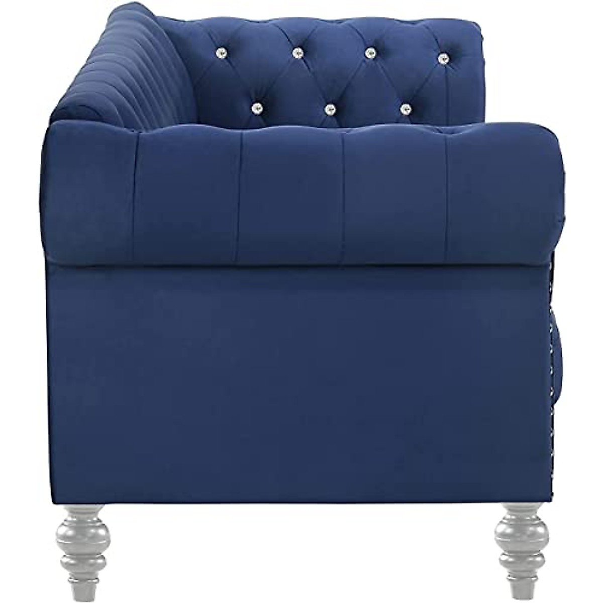 New Classic Furniture Glam Emma Velvet Three Seater Chesterfield Style Sofa for Small Spaces with Crystal Button Tufts, Royal Blue