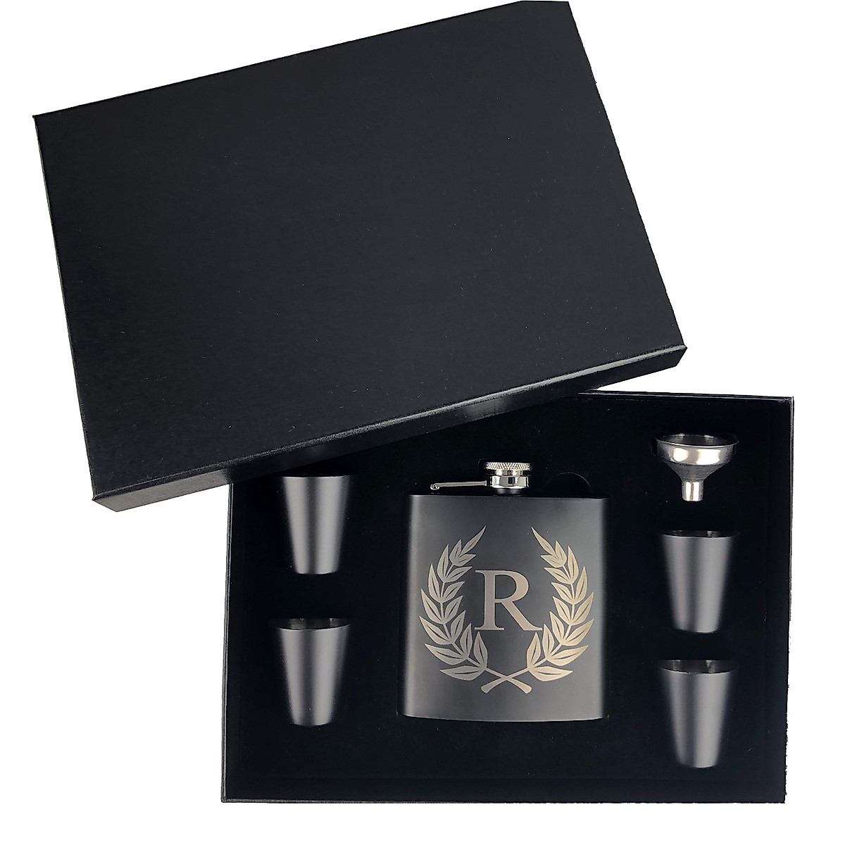Personalize Gift Groomsmen Proposal 6pc Black Flask Gift Box Set Custom Laser Engraving