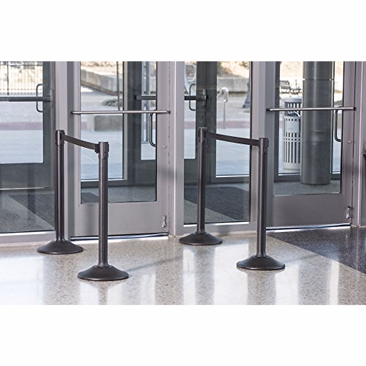 US Weight - U2000 Sentry Stanchion with 6.5 Foot Retractable Belt – Easy Connect Assembly (2-Pack), Black