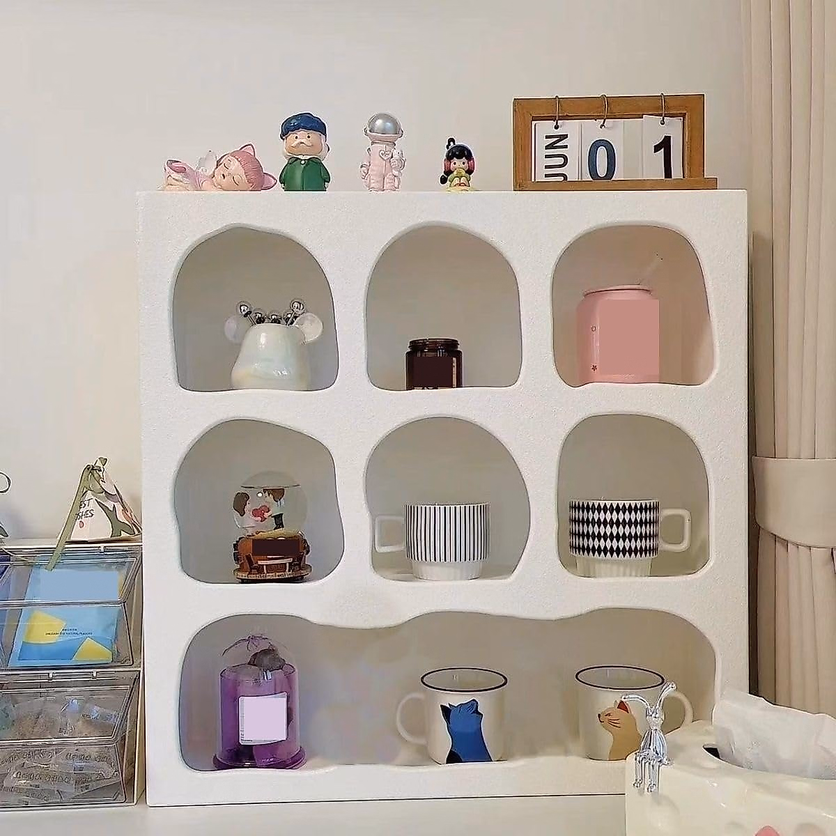 AXFCBDF Wall Mounted Square Floating Shelves, Versatile Desk Shelf Organizer, Open Foyer Decor Wall Shelving, for Living Room, Bedroom, Office(White), 58*18*56cm