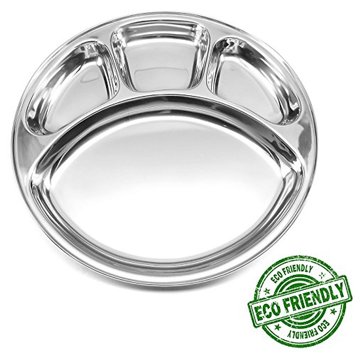 Lifestyle Block Stainless Steel Divided Plate: 4 Section Mirrored Round Plate for use as Plate or Platter