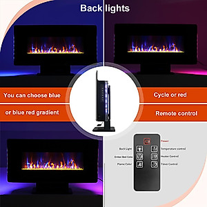 SLifet 36 Inch Curved Front Electric Fireplace,Freestanding Wall Mounted LED Fireplace Heater with Remote Control and Overheat Protection for Living Room Bedroom Office