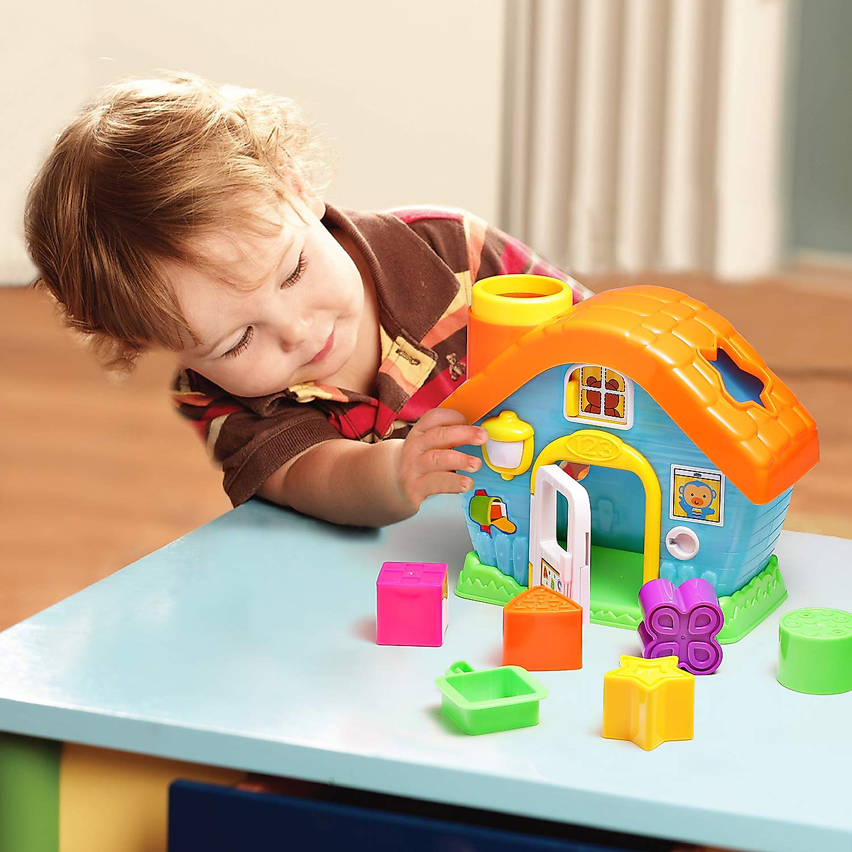 infunbebe Shape Sorting House Toy My First House with Shape and Color Sorters, Early Development Shape and Color Recognition Toy with 5 Colorful Blocks for 12+ Months Babies