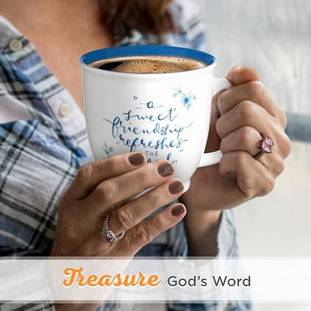 Christian Art Gifts Ceramic Coffee/Tea Mug 14 oz Blue Floral Friendship Mug | A Sweet Friendship Refreshes The Soul Proverbs 27:9 Encouraging Friendship Mug for Women Microwave/Dishwasher Safe