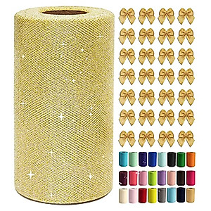 Gold Glitter Tulle Rolls 6 Inch by 50 Yards Sparkle Fabric Ribbon for DIY Tutu Skirt Sewing Bow Wedding Decorations Craft Supplies