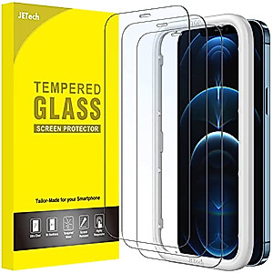 JETech Full Coverage Screen Protector for iPhone 12 Pro Max 6.7-Inch, Tempered Glass Film with Easy Installation Tool, Case-Friendly, HD Clear, 3-Pack