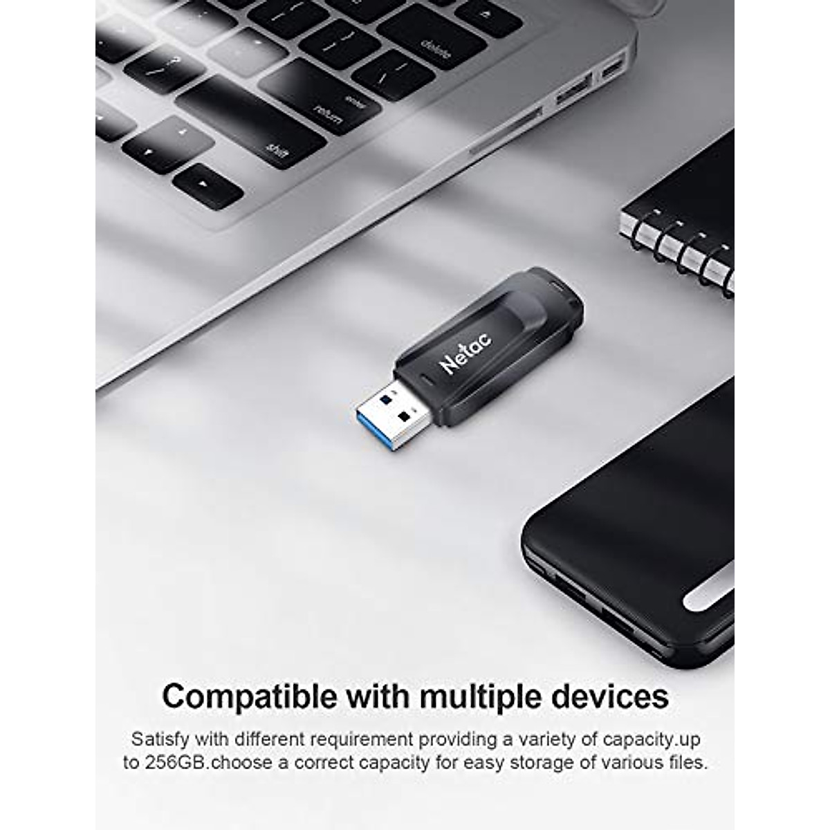 Netac 256GB Thumb Drive, 256GB Flash Drive 3.0 USB Sticks Jump Drive, Read Speeds up to 90MB/s