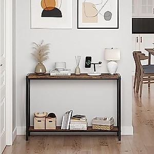 Amyove Console Table, 42.9" Rustic Entryway Table, Industrial 2-Tier Skinny Sofa Table with Shelf, Console Tables for Entryway, Living Room, Hallway, Foyer, Corridor, Office-Rustic Brown
