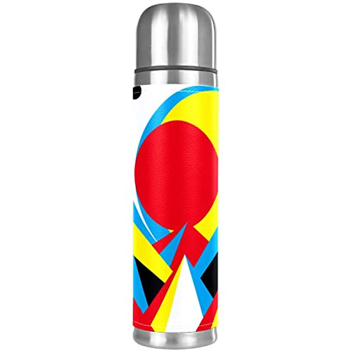Stainless Steel Leather Vacuum Insulated Mug Geometry Thermos Water Bottle for Hot and Cold Drinks Kids Adults 16 Oz