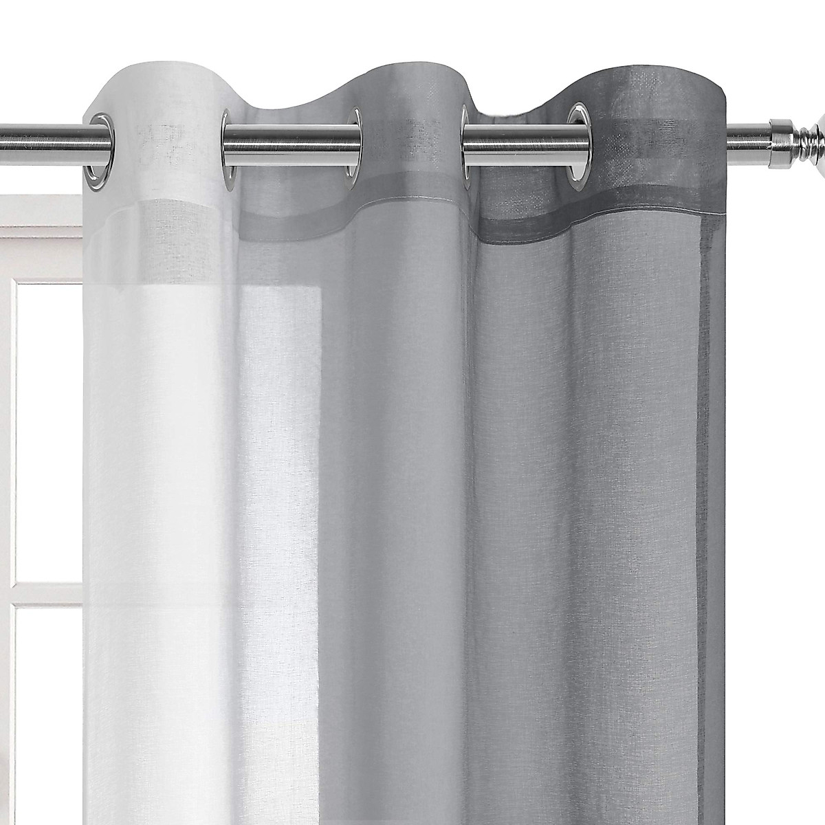 DWCN Grey Faux Linen Ombre Sheer Curtains - Semi Voile Gradient Grommet Top Curtains for Bedroom and Living Room, Set of 2 Window Curtain Panels, 42 x 84 Inches Long