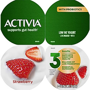 ACTIVIA Probiotic Low fat Yogurt, Strawberry, Non-GMO Project Verified, Multi Pack, 4 Oz, 4 Count