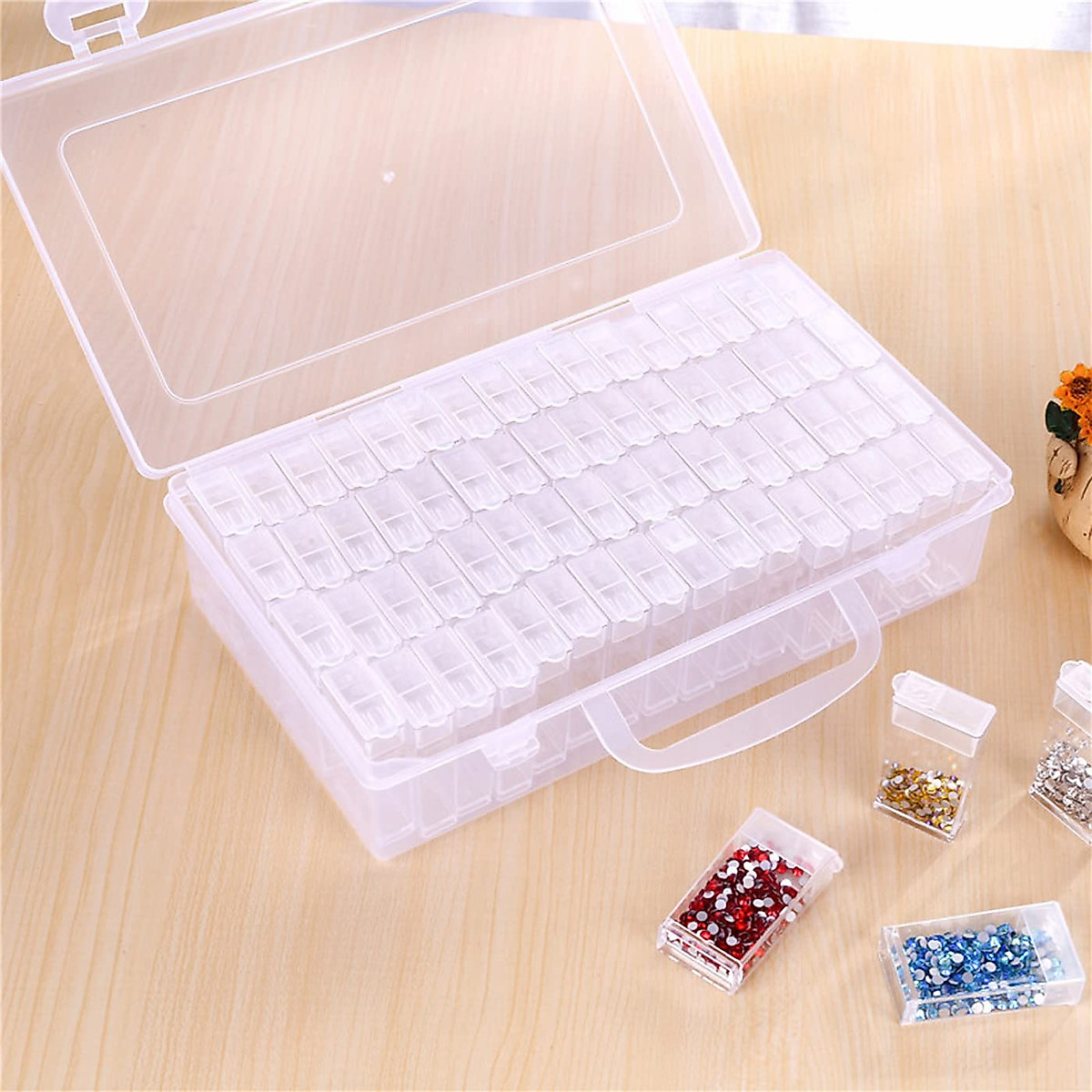 64pcs Grids Bead Organizer and Storage Diamond Painting Containers Portable Plastic Case Box Arts Crafts Storage for Seeds Beads Sewing Cosmetic Nail Glitter Powder Small Parts Rhinestones (Square)