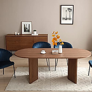 LyuHome 78" Oval Wood Dining Table, Mid Century Modern Kitchen Rectangular Wood Table, Dining Room Table for 4 6 8 with Wooden Legs for Kitchern and Living Room (Walnut)