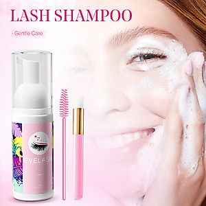 Setgnur Lash Shampoo for Lash Extensions 60ml Eyelash Extension Cleanser Lash Shampoo Cleaning Kit with Shampoo Brush & Mascara Brush-No Irritating Foaming Eyelash Makeup Remover for Home Salon Use