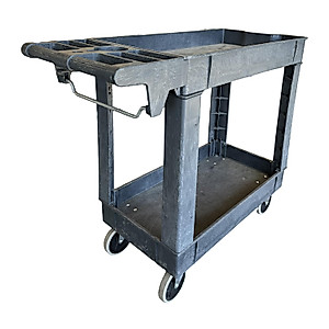 Lauco Heavy Duty Polypropylene Utility Cart - ﻿16 in x 33 in - Industrial Cart with Full Swivel Wheels Safely Holds up to 550 lbs - Multipurpose 2 Tier Service Cart for Warehouse, Garage, Cleaning