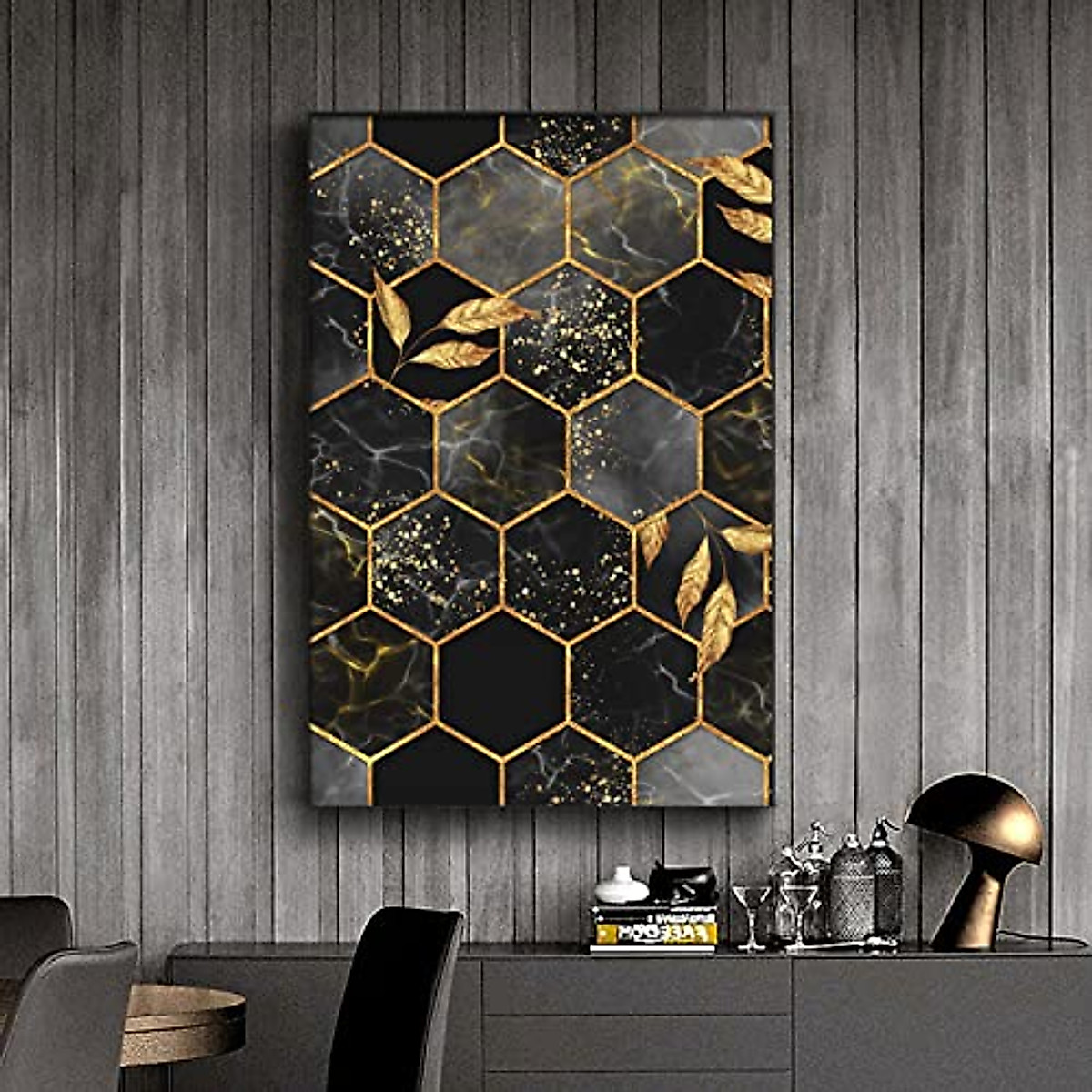Black and Gold Marble Canvas Wall Art Gold Abstract Prints Black and White Marble Poster for Living Room Decor Marble Canvas Painting Black and White Geometric Abstract Wall Art 16x24inch No Frame
