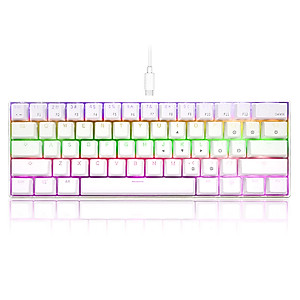 RedThunder 60% Mechanical Gaming Keyboard, 61 Keys Ultra-Compact Wired Mini Keyboard, Rainbow RGB Backlight for Typist Laptop PC Mac Gamer (White, Red Switch)