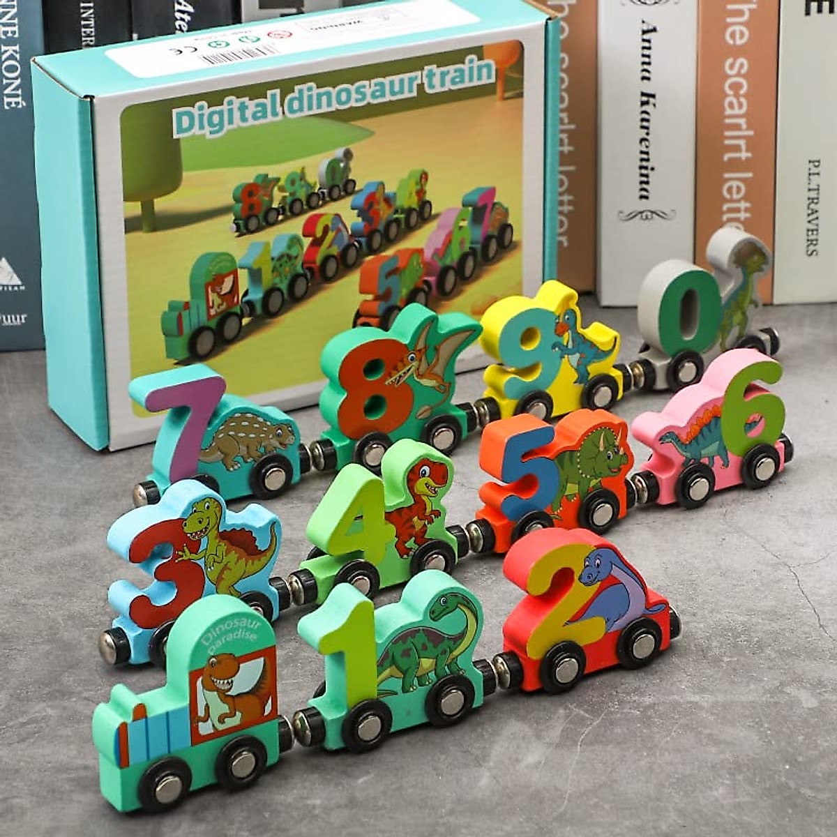 ZRCCOX Toddler Toys for 2-4 Year Old Boys, Wooden Dinosaur Train Toys for Kids, Sensory Toys for Toddlers 1-3, Magnetic Trains for Toddlers, Birthday for Boys Age 1, 2, 3, 4, 5 Niño