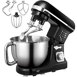 Stand Mixer Fohere, with Double Dough Hook, Wire Whip & Beater, 6+ P Speed Tilt-Head Food Mixer, Pouring Shield for Home Cooking, Dishwasher Safe Stainless Steel Bowl with Handle (Black)