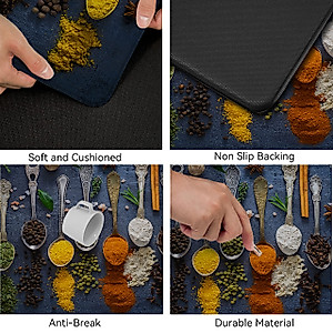 Spice Cooking Kitchen Mat Set 2 Pieces Artistic Colorful Kitchen Rug Farmhouse Non Slip Anti Fatigue Kitchen Rugs Comfort Standing Mats Runner Carpet for Sink, 17.3" x 28" + 17.3" x 47"