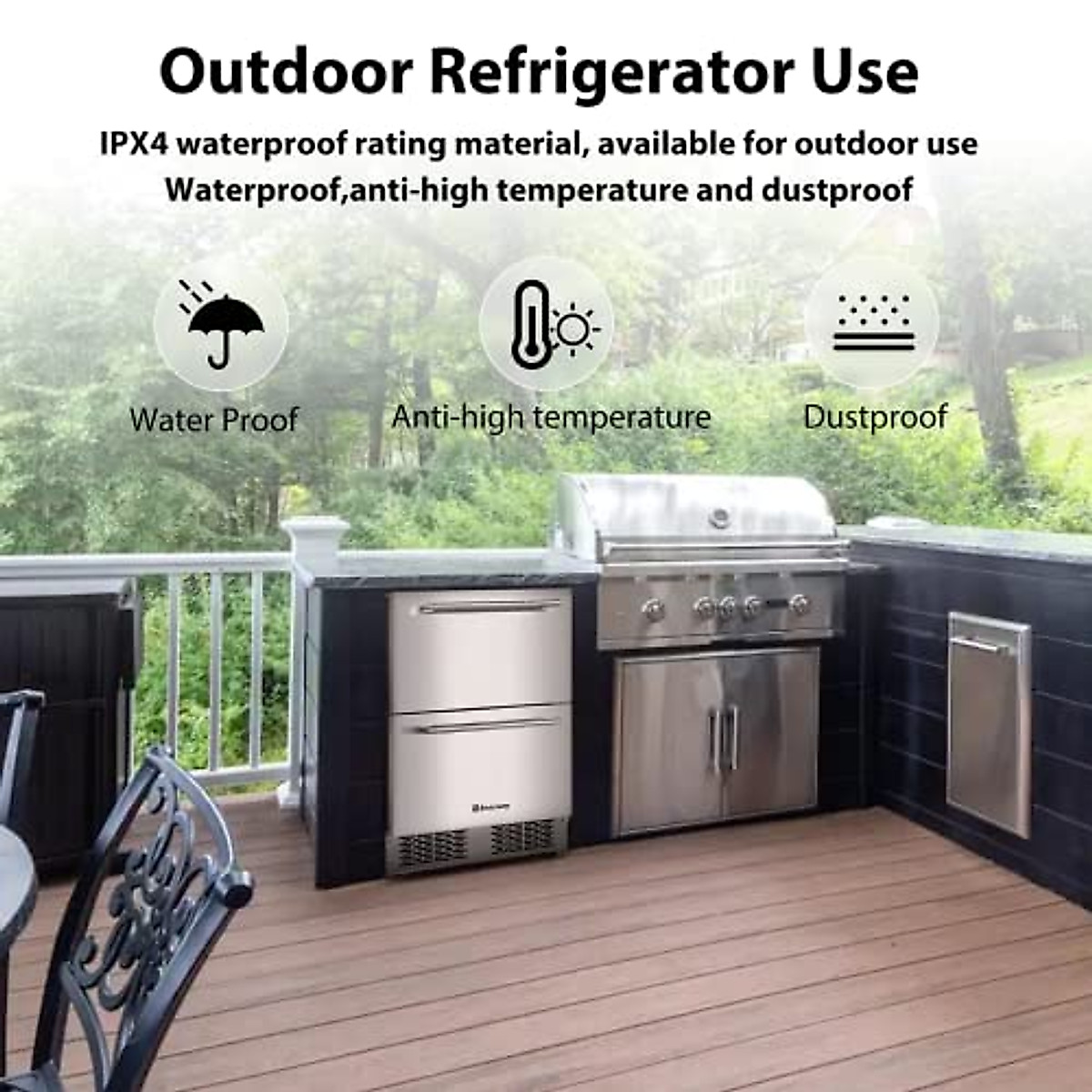 24 Inch Indoor Under Counter Drawer Fridge Stainless Steel Undercounter Refrigerator Freestanding Outdoor Fridge for Home Built-in Commercial Beverage Refrigerator with Dispenser and Digital Display