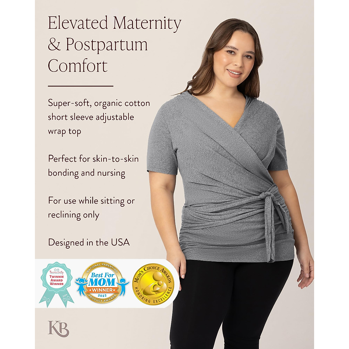 Kindred Bravely Organic Cotton Skin to Skin Wrap Top | Kangaroo Shirt for Mom and Baby (Grey Heather, Medium)
