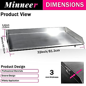 Minneer 100% Stainless Steel Universal Griddle with Even Heat Cross Bracing and Integral Handles for Charcoal/Gas Grills, Camping, Tailgating, and Parties (32" - 18")