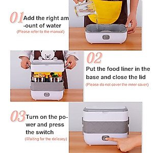 Portable Self Cooking Electric Lunch Box, Mini Rice Cooker, 2 Layers 4 Stainless Steel Steamer Food Insulation Lunch Box for Home Office Dormitory Travel Outdoor Kitchen Cook Raw Food, 2L/110V/200W