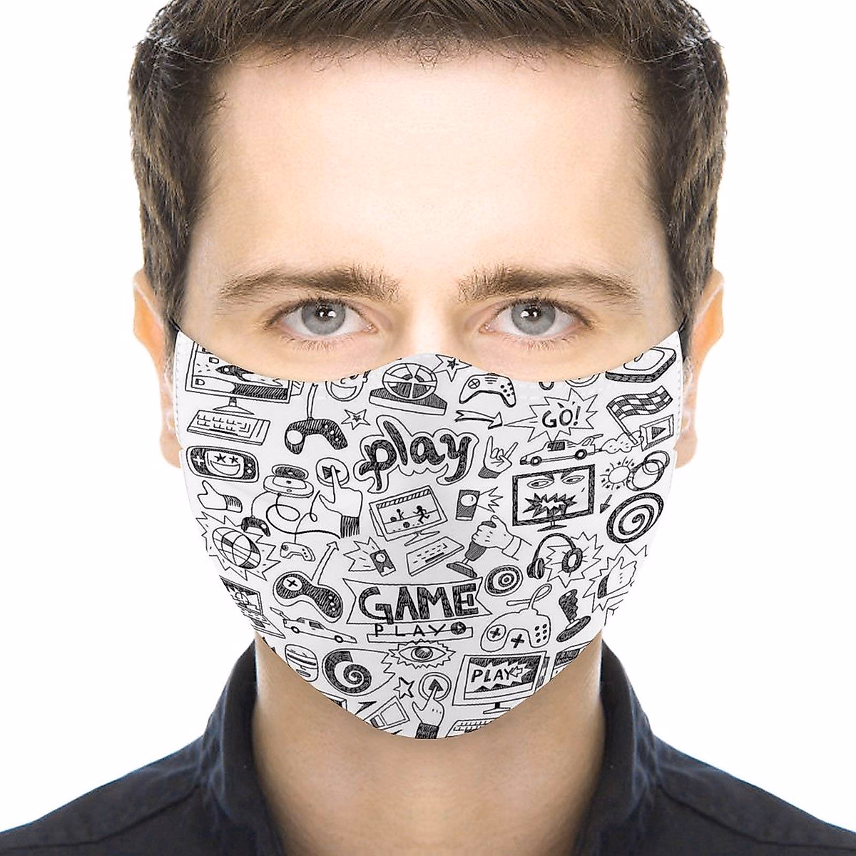 Comfortable Windproof, Monochrome Sketch Style Gaming Design Racing Monitor Device Gadget Teen 90s,Printed Facial decorations for adult JB-0002956