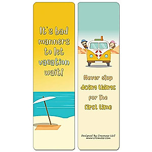 Creanoso Fun Travel Quotes Bookmarks (30-Pack) - Classroom Reward Incentives for Students and Children - Stocking Stuffers Party Favors & Giveaways for Teens & Adults