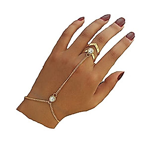 INENIMARTJ Gold Hand Chain Bracelet for Women Ring Bracelet Hand Chain Butterfly Crystal Finger Chain Bracelet Rhinestone Hand Chain Ring Bracelets Boho Slave Bracelet Hand Jewelry (A)