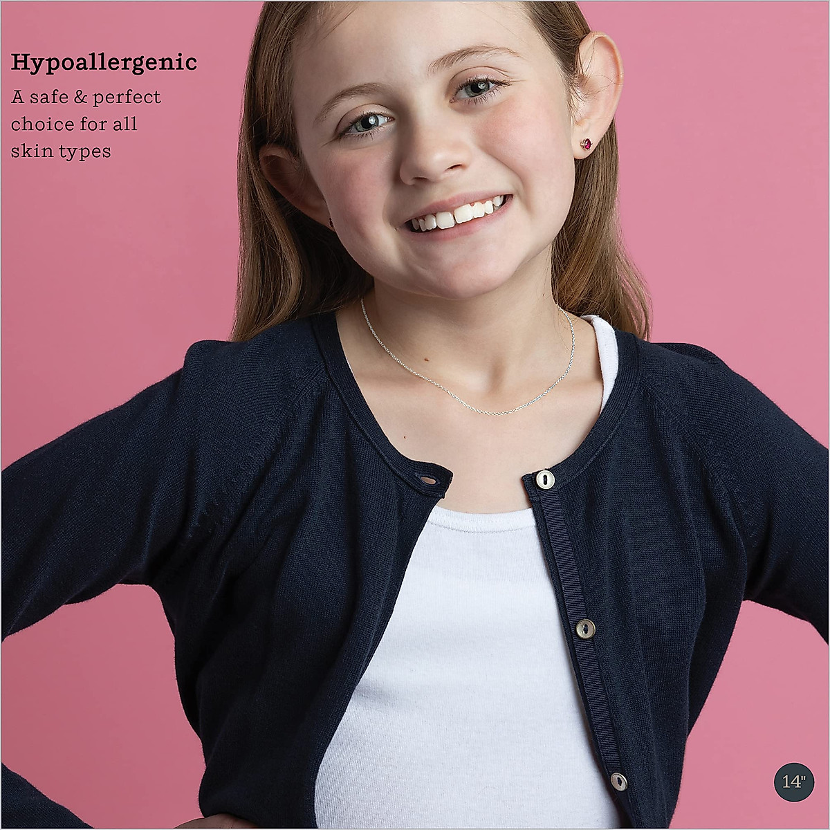 KEZEF Cable Chain Necklace Sterling Silver Italian 1.3mm Rose Gold Plated Nickel Free 14 inch