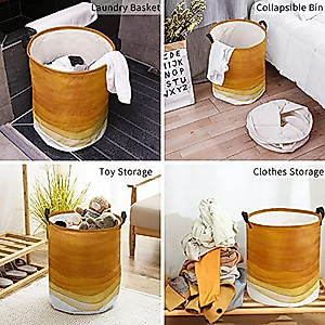 Laundry Baskets Ombre Orange Collapsible Clothes Hamper White and Burnt Orange Foldable Freestanding Laundry Hamper with Handle Storage Basket for Laundry 16.5x17in