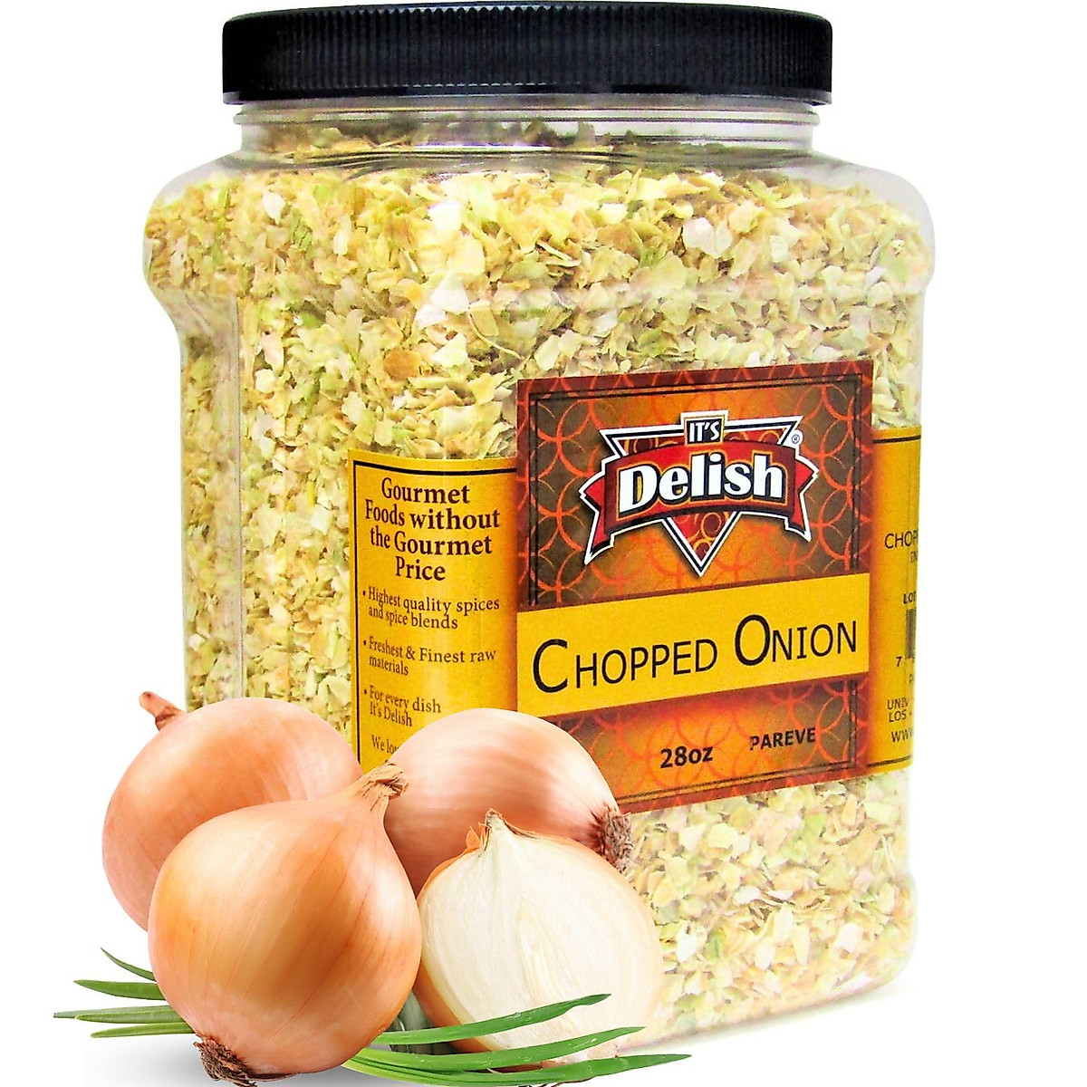 Dried Chopped Onion by It’s Delish, 28 Oz Jumbo Reusable Container – All Natural Dehydrated Onion Flakes | Delicious & Fresh Onions Taste – No Preservatives, Certified Kosher