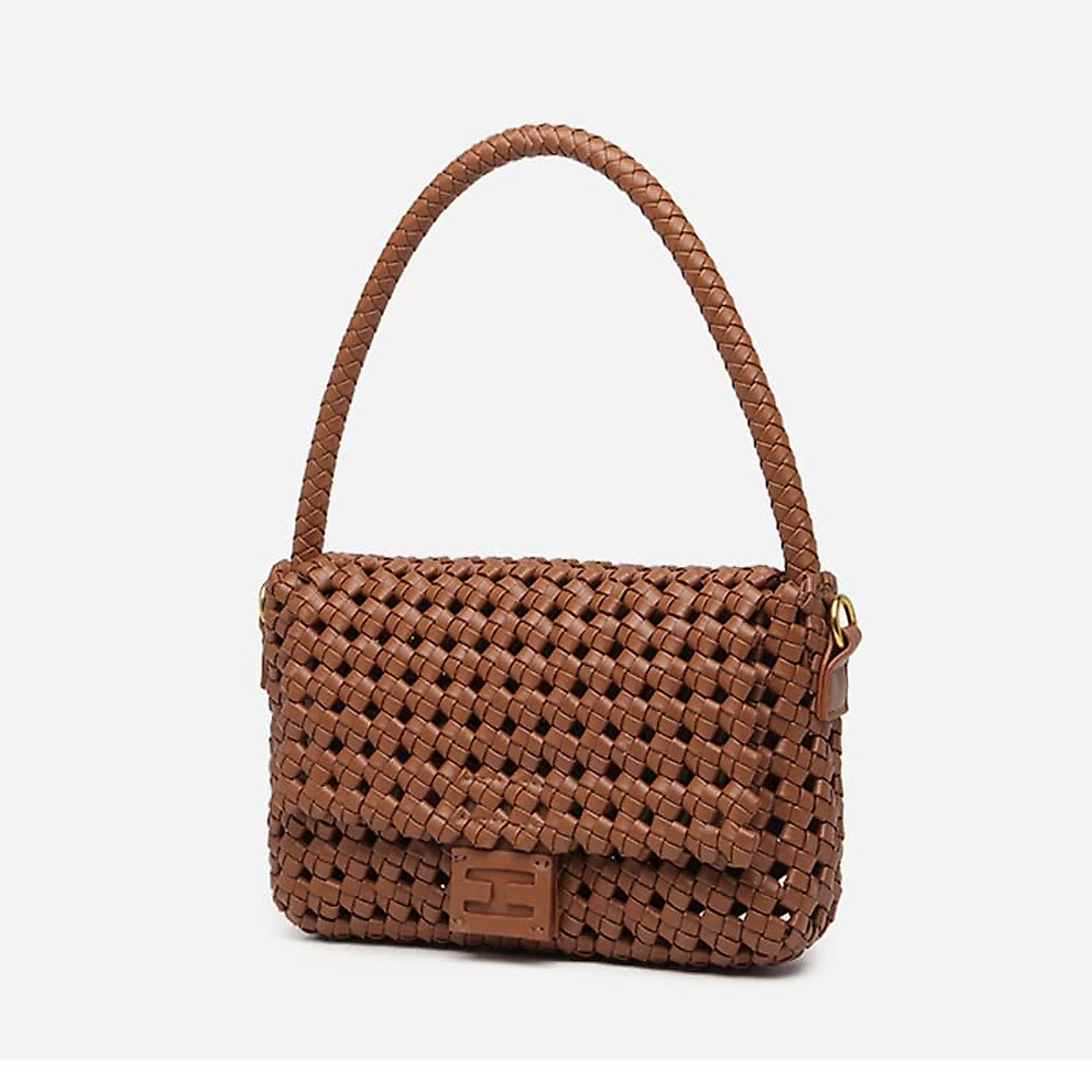 Angryapple Women Vegan Leather Hand-woven Handbag,Fashion Candy Color Shoulder Underarm Crossbody with Purse Casual Tote Bag (brown)