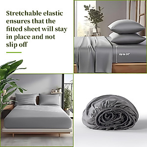Shilucheng 4-Piece Sheets Set，Rayon Derived from 100% Bamboo_，Cooling & Soft Bed Sheets, Luxury Bedding Sheets & Pillowcases, 16 Inch Deep Pockets (King,Grey)