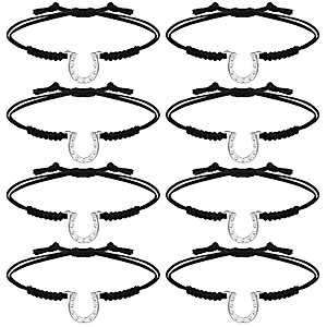 12 Pcs Horseshoe Bracelets Horse Bracelets Horseshoe Jewelry Equestrian Braided String Handmade Adjustable Bracelet for Horse Lover Anklet Gift Women Teen Girl Horse Party Favor (Horseshoe Style)