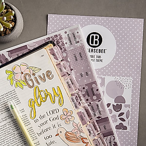 DIVERSEBEE Laminated Bible Tabs (Large Print, Easy to Apply), Bible Study Journaling Supplies, 77 Bible Index Book Tabs for Women, Bible Accessories, Includes 11 Blank Tabs - Amethyst Theme