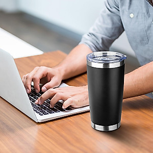 ATIKZHE 20oz Tumbler with Straw and Brush, Stainless Steel Vacuum Insulated tumbler, Double Wall Insulated Coffee Tumbler for Outdoor, Home, Travel,Office (Black,1pcs)