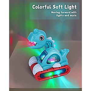 UNIH Musical Dinosaur Car Toy with Sounds and Lights for Baby 6 to 12-18 Months Infant Early Crawling Developmental Toys for Boys Girls 1 2 3 Years Old