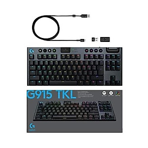 Logitech G G915 LIGHTSPEED Wireless RGB Mechanical Gaming Keyboard (GL Tactile) Bundle with Wireless Gaming Mouse, MX Palm Rest and 4-Port USB 3.0 Hub (4 Items)