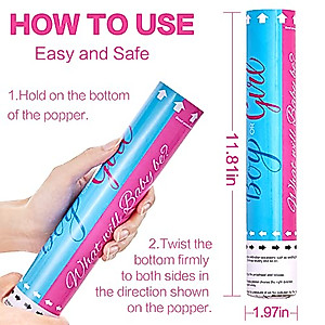 Gender Reveal Confetti Cannons - Biodegradable Gender Reveal Poppers for Birthdays, Baby Showers Confetti Shooter Party Celebration Supplies - 4 Pink Confetti